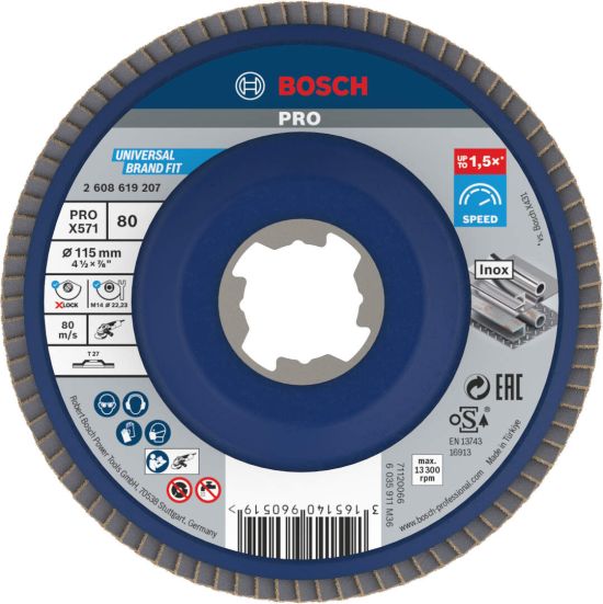 Bosch PRO X571 X-LOCK flap disk 115 mm G80 ravni T27 plastika oSa (2608619207)