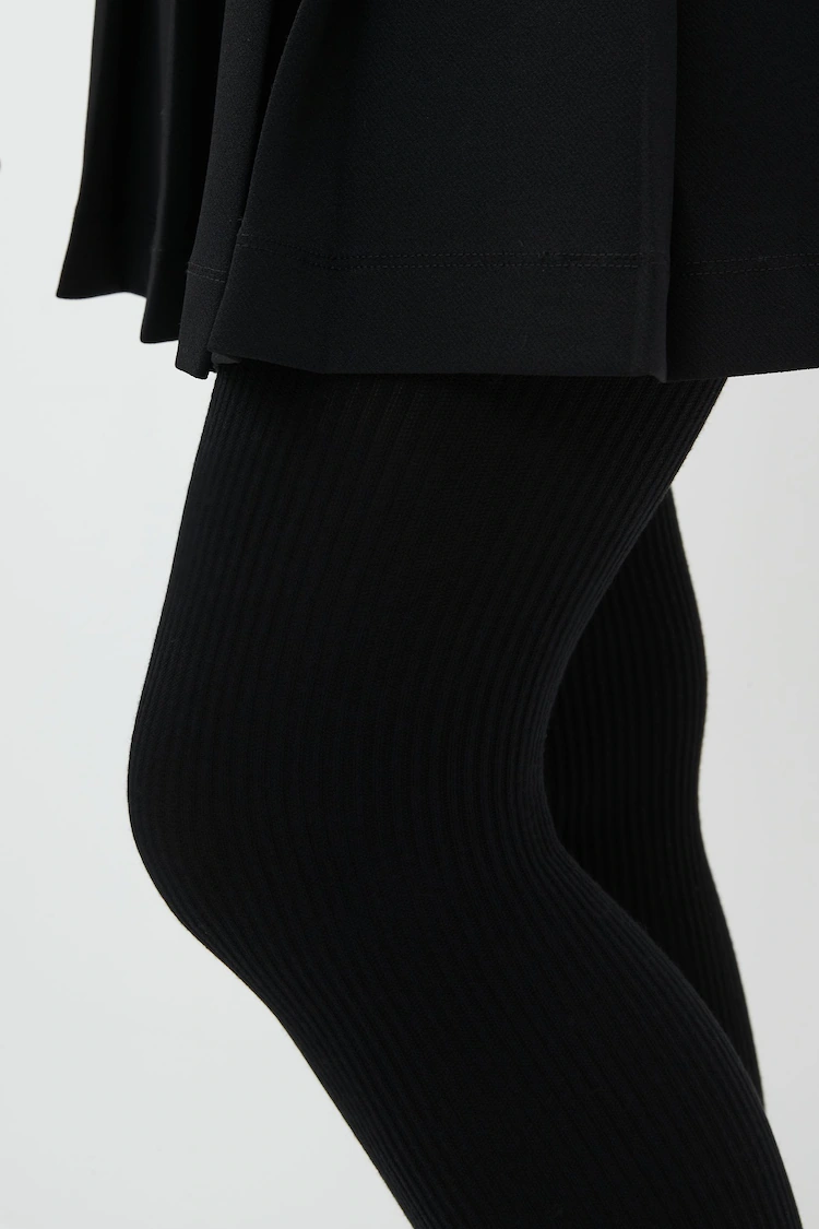 Black Ribbed Thermal 100D Tights