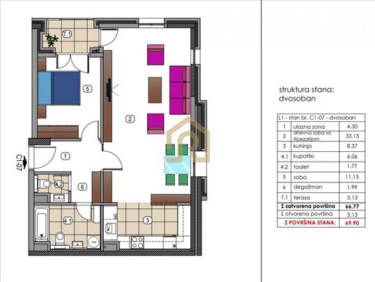 Prodaja, stan, Airport City, 70m2, Id1280