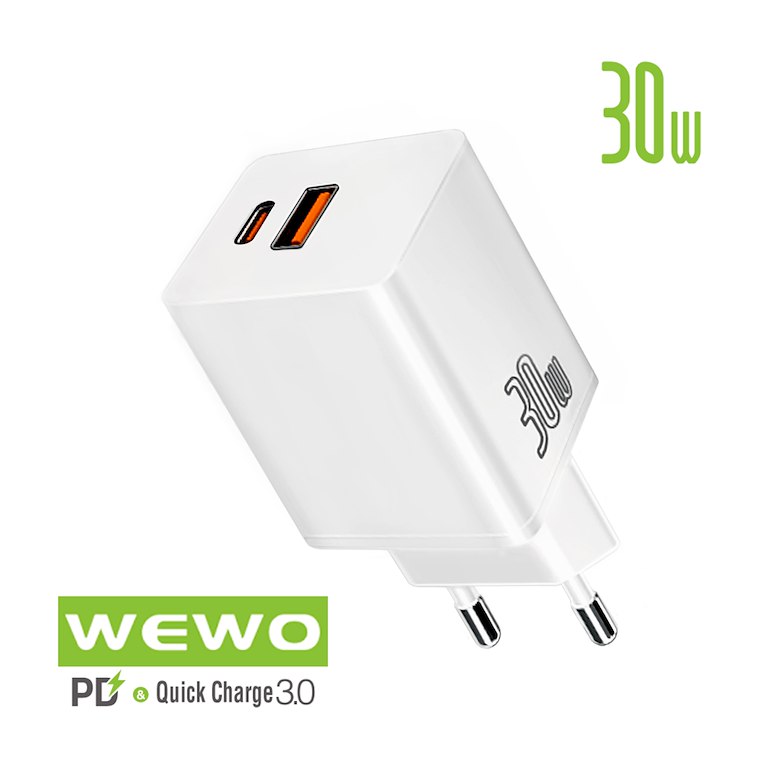 WEWO i13 PD+USB Type-C Punjač QC 30W/3A beli