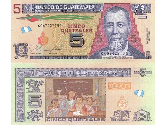 GUATEMALA Gvatemala 5 Quetzal 2018 UNC, P-122