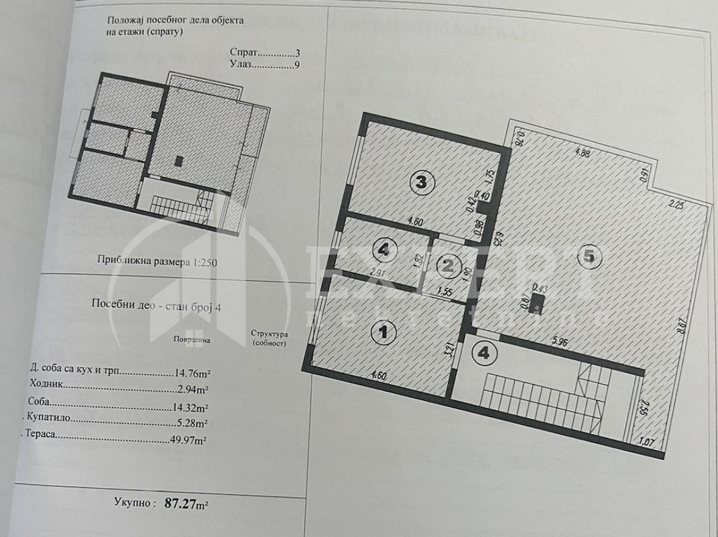 Nov, jednoiposoban stan, 37 m2, sa terasom od 50 m2, III sprat, Durlan