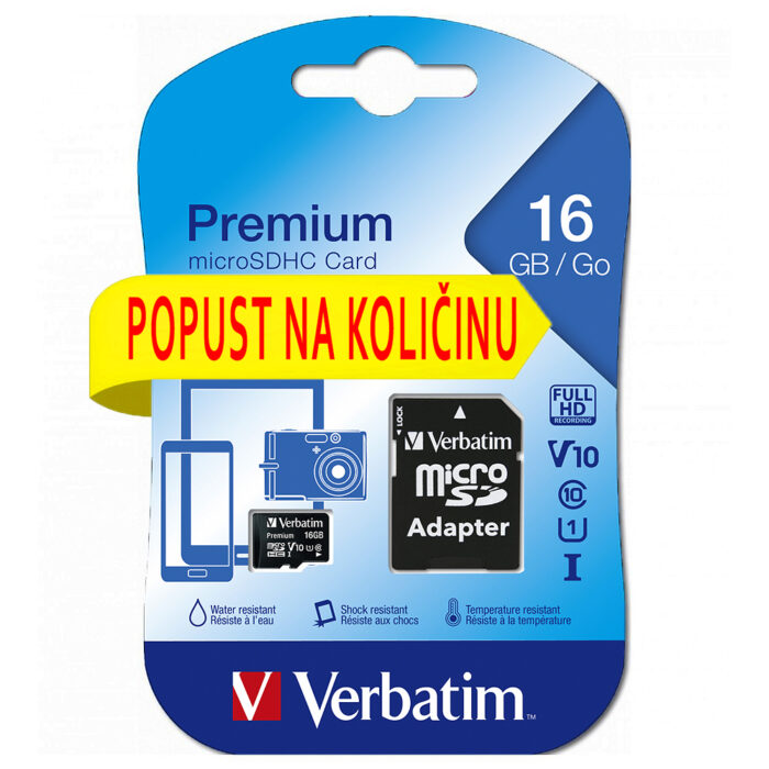 MicroSD Verbatim (+ SD adapter) 16GB klasa 10