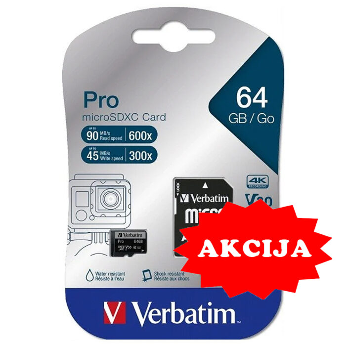 MicroSD Verbatim (+ SD adapter) 64GB klasa 10