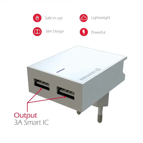 SWISSTEN Punjač 3A 2xUSB Lightning beli