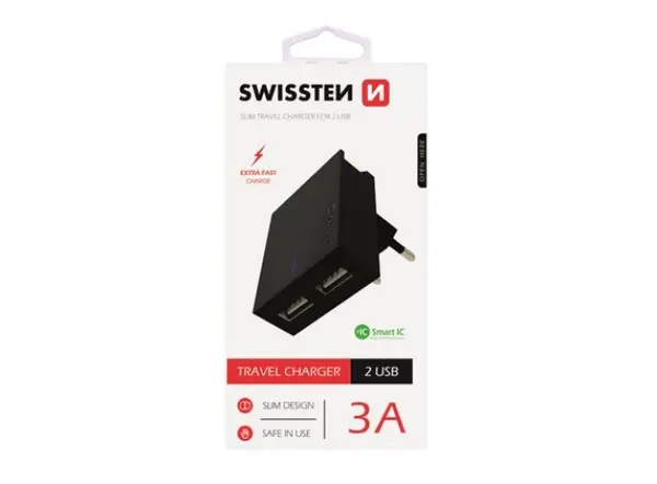 SWISSTEN Kućište Punjača 3A 2xUSB crni