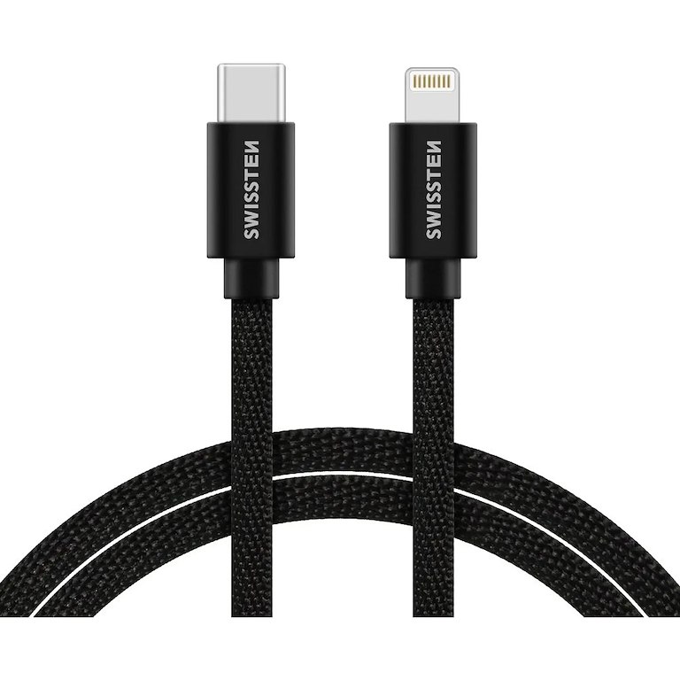 SWISSTEN Data Kabl Textile USB-C/LIGHTNING 1.2m crni