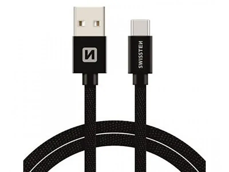 SWISSTEN Data kabl tekstil USB na tip C 2m crni