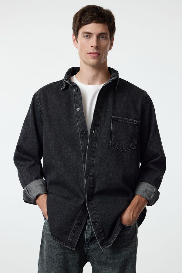 TRENDYOL MEN'S ANTHRACITE REGULAR FIT DENIM JEANS SHIRT JACKET