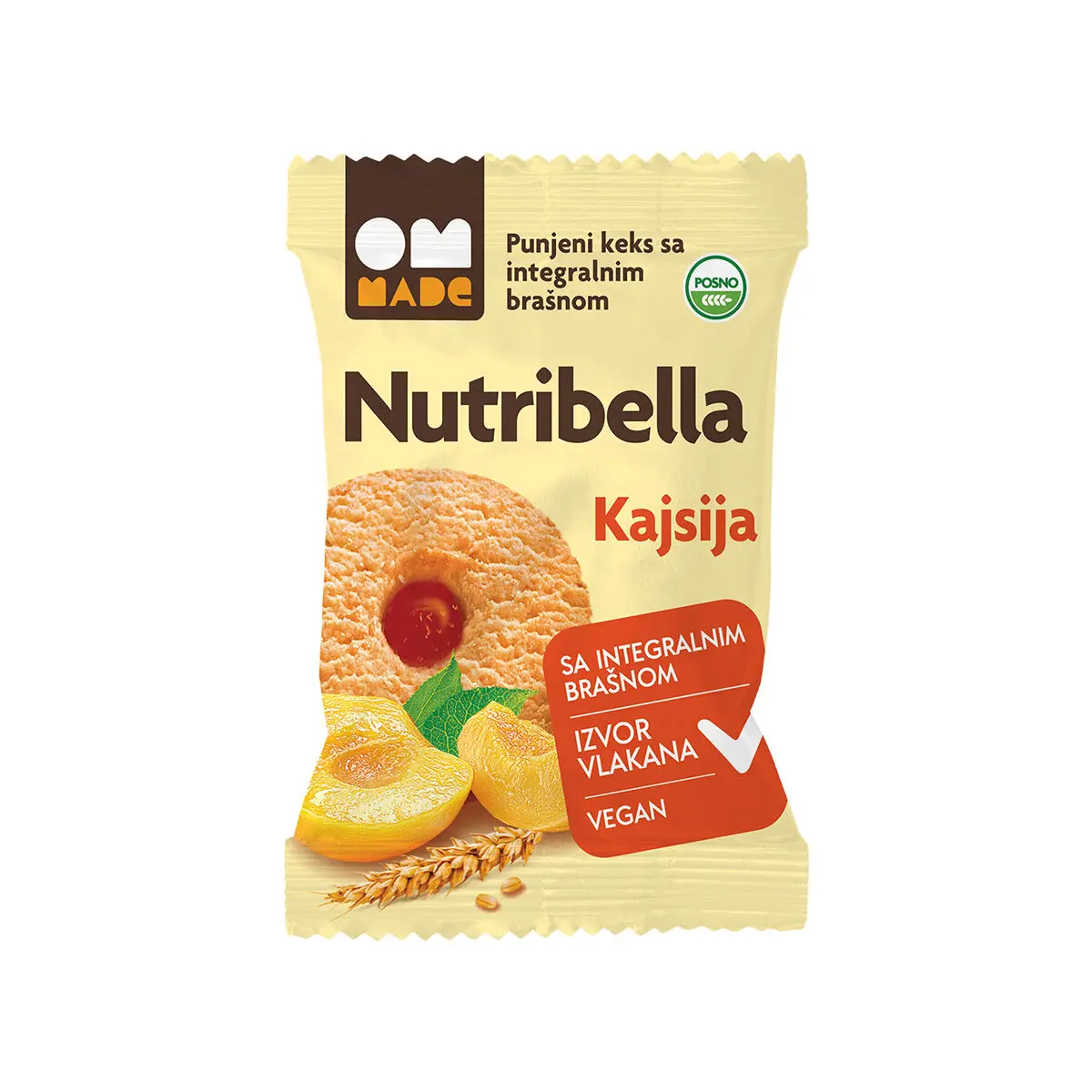 Om Made Keks sa voćnim punjenjem Nutribella, Kajsija, 50g