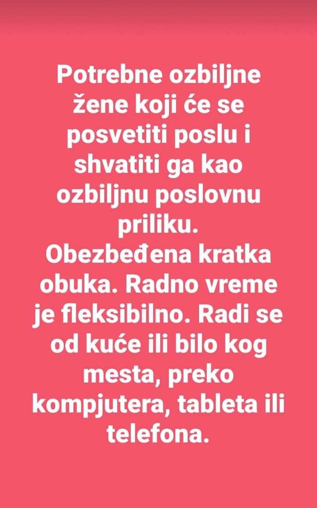 Predstavnik prodaje. Bez vozila. Bez iskustva. Flexibilno radno vreme