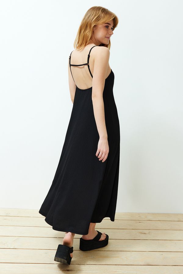 TRENDYOL BLACK STRAPS A-LINE TWIST/TEXTURED KNITTED MAXI DRESS