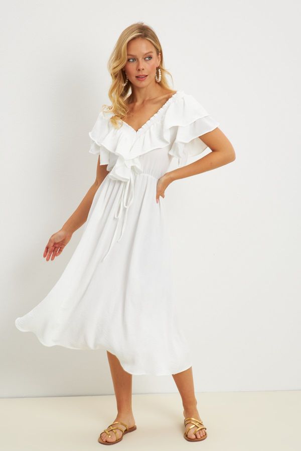 COOL & SEXY WOMEN'S WHITE FRONT BACK V FLOUNCE DRESS KS113