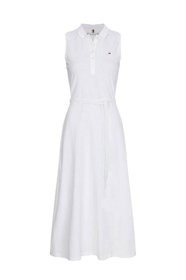 TOMMY HILFIGER DRESS - FIT &AMP; FLARE MIDI POLO DRESS NS WHITE