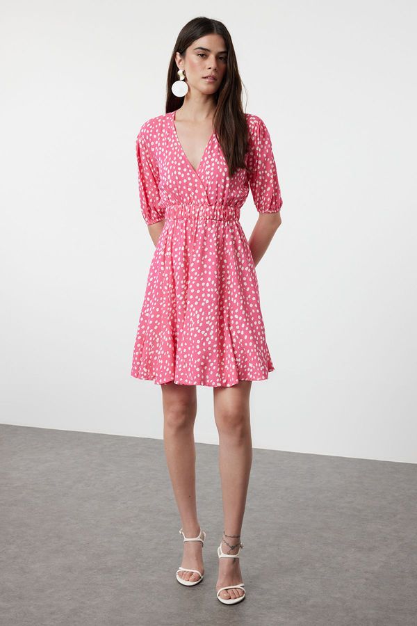 TRENDYOL PINK POLKA DOT MINI SKATER FORM DOUBLE BREASTED COLLAR WOVEN DRESS