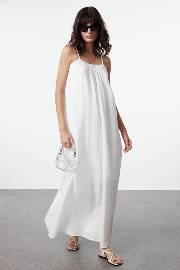 TRENDYOL WHITE CASUAL/WIDE PATTERN PLAIN BACKLESS MAXI WOVEN DRESS