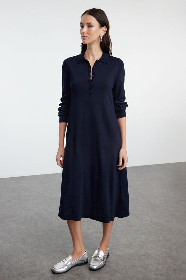 TRENDYOL NAVY BLUE MAXI KNIT POLO NECK DRESS