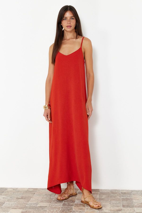 TRENDYOL TILE STRAIGHT CUT V-NECK MAXI WOVEN DRESS