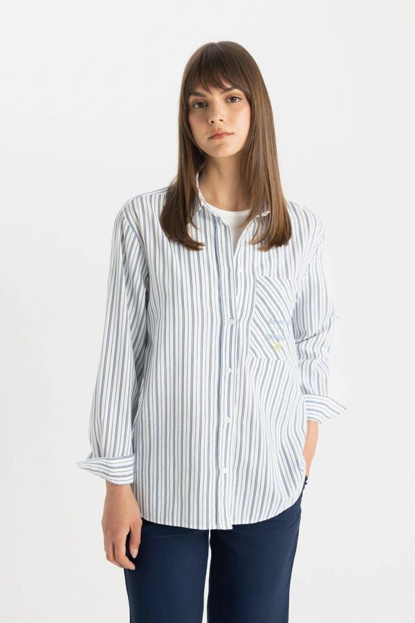 DEFACTO RELAX FIT STRIPED LONG SLEEVE FLARED COTTON SHIRT TUNIC