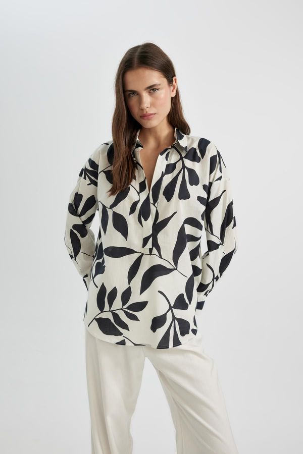 DEFACTO OVERSIZE FIT PATTERNED VOILE LONG SLEEVE BLOUSE