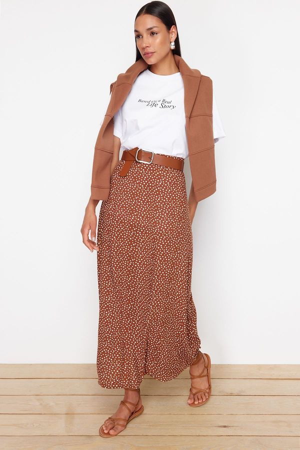 TRENDYOL BROWN POLKA DOT PATTERNED WOVEN SKIRT