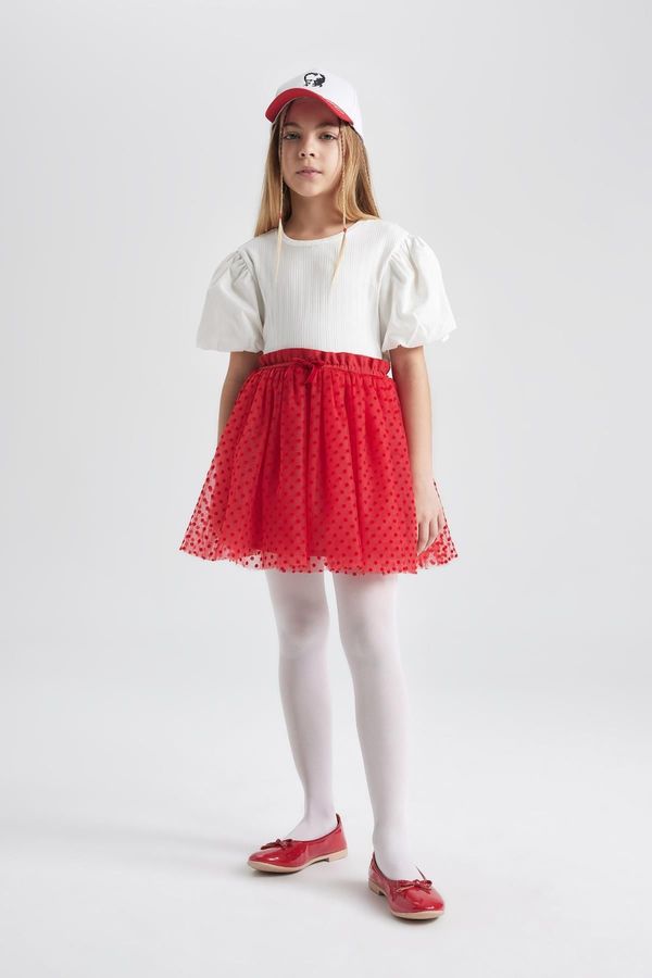 DEFACTO Girl's Stretch Waisted Red Tulle Red Skirt