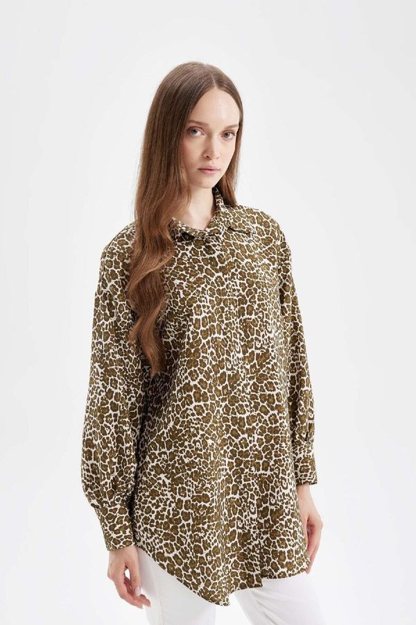 DEFACTO RELAX FIT LEOPARD PRINT LONG SLEEVE SHIRT TUNIC