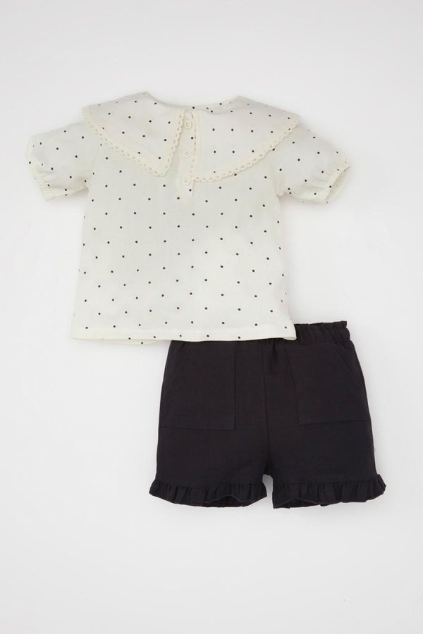 DEFACTO BABY GIRL POLKA DOT SHORT SLEEVE BLOUSE TWILL SHORTS 2 PIECE SET