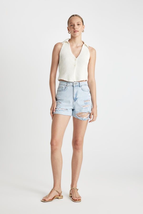 DEFACTO MOM FIT HIGH WAIST CUTAWAY JEAN SHORTS