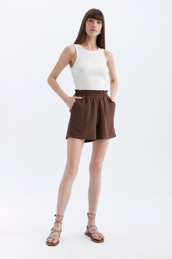 DEFACTO RELAX FIT PAPERBAG WAIST WIDE LEG LINEN BLEND SHORTS