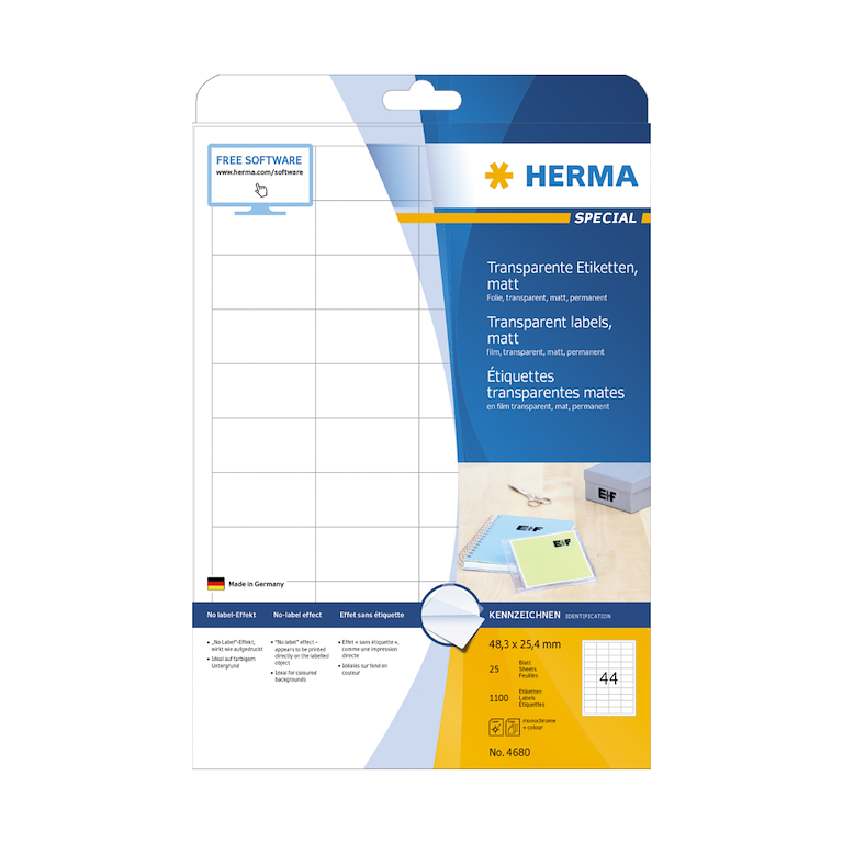 ETIKETE HERMA 48X25MM A4/44 25L TRANSPARENT