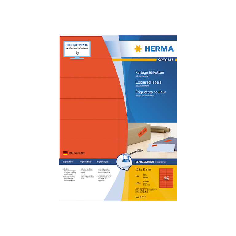 ETIKETE HERMA 105X37MM A4/16 100L