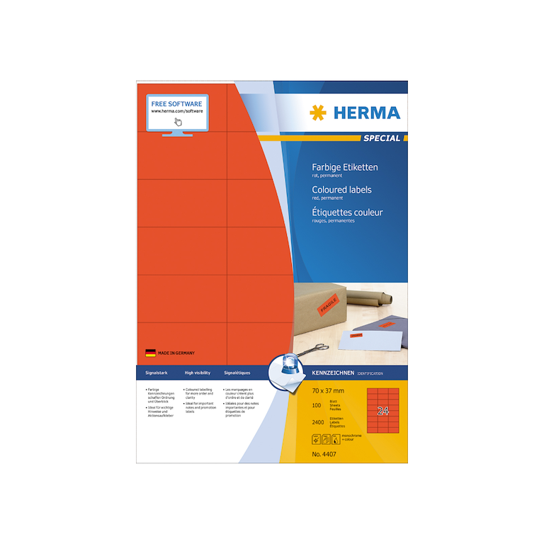 ETIKETE HERMA 70X37MM A4/24 100L