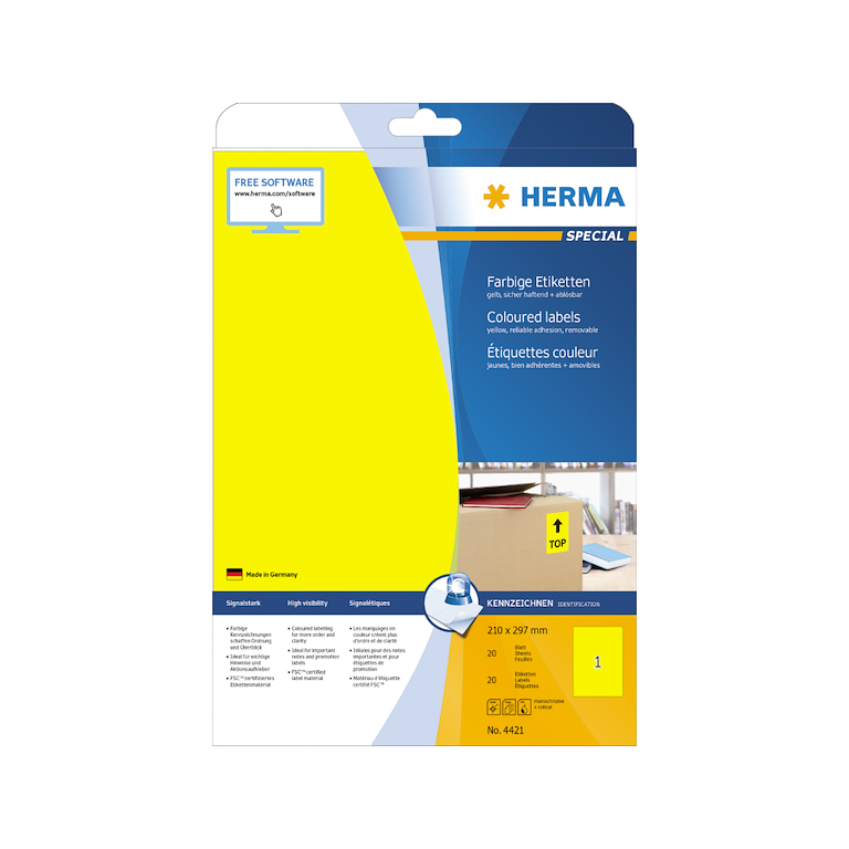 ETIKETE HERMA 210X297MM A4/1 20L