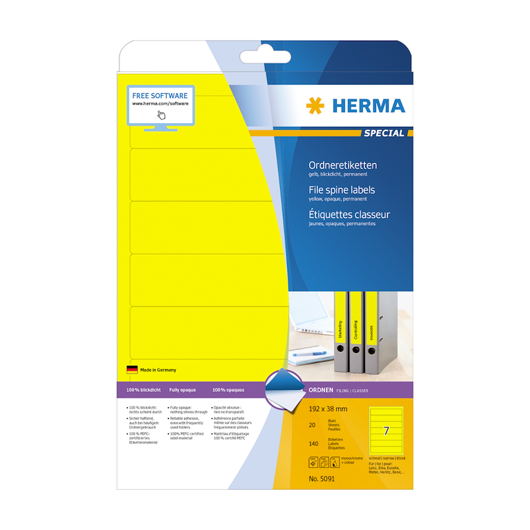 ETIKETE HERMA 192X38MM ZA USKI REGISTRATOR A4/7 20L