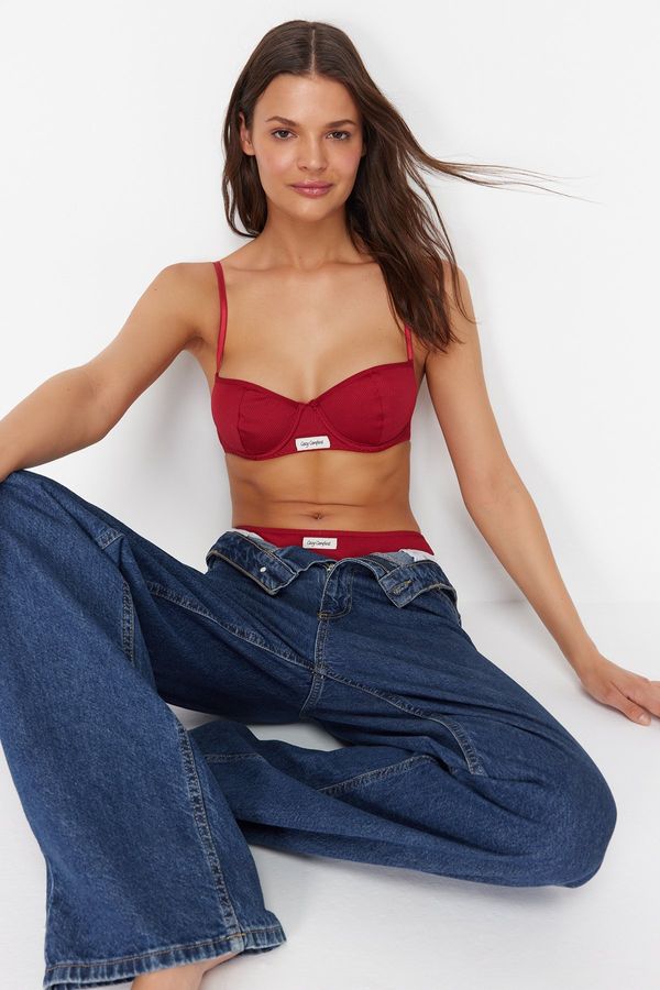 TRENDYOL BURGUNDY CORDED LABEL DETAILED COVERLESS KNITTED UNDERWEAR SET