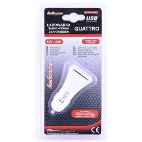 PUNJAC ZA VOZILO 12/24V, 4,2A SA 4 USB ULAZA "QUQTTRO"