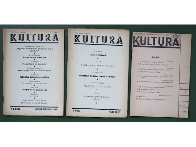 KULTURA - časopis 1937/38 *** 3 sveske