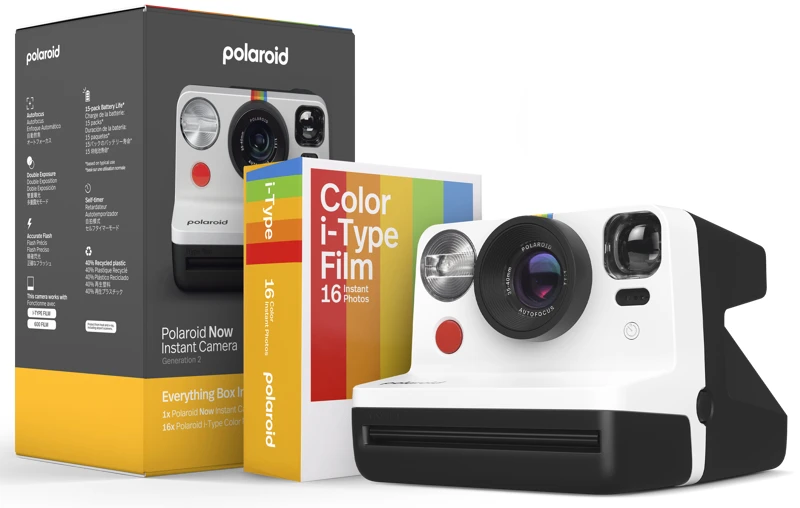 Polaroid NOW Gen 2 Bundle (6247) crno-beli kompaktni foto aparat+i-Type Color beli foto papir 16 komada