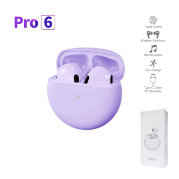 Bluetooth slusalice Airpods Pro 6 HQ ljubicaste