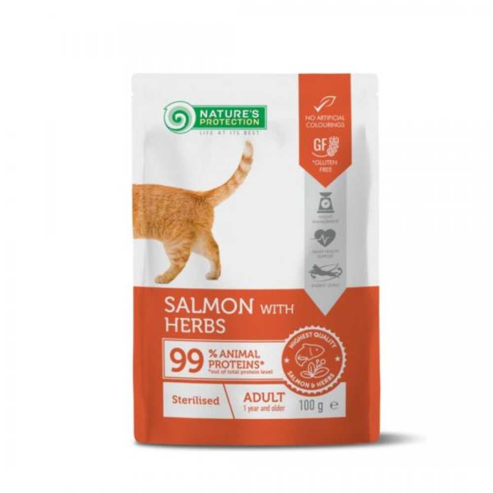 Nature's Protection kesica za mačke Sterilised Salmon&Herbs 100g