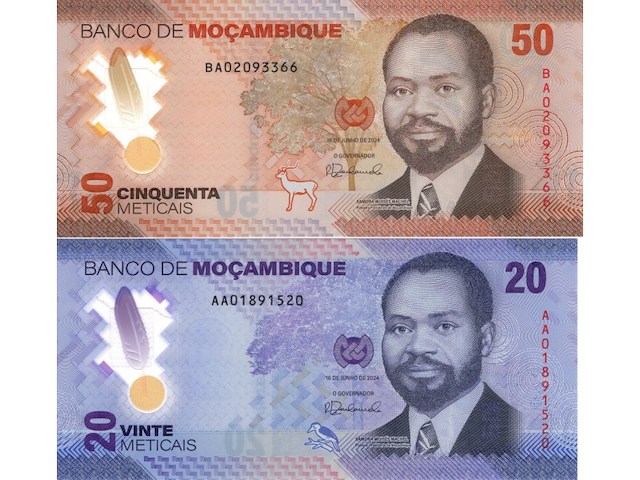 Mozambik MOZAMBIQUE 20 i 50 Meticais 2024 UNC, Polymer