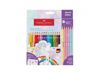 FABER CASTELL Drvene bojice1/18 grip unicorn + 6 sparkle pastel 201543