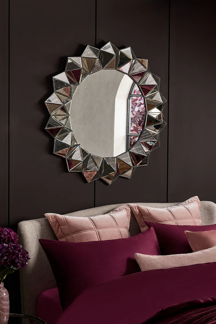 Silver Large 3D Sunburst Over Mantle Wall Mirror