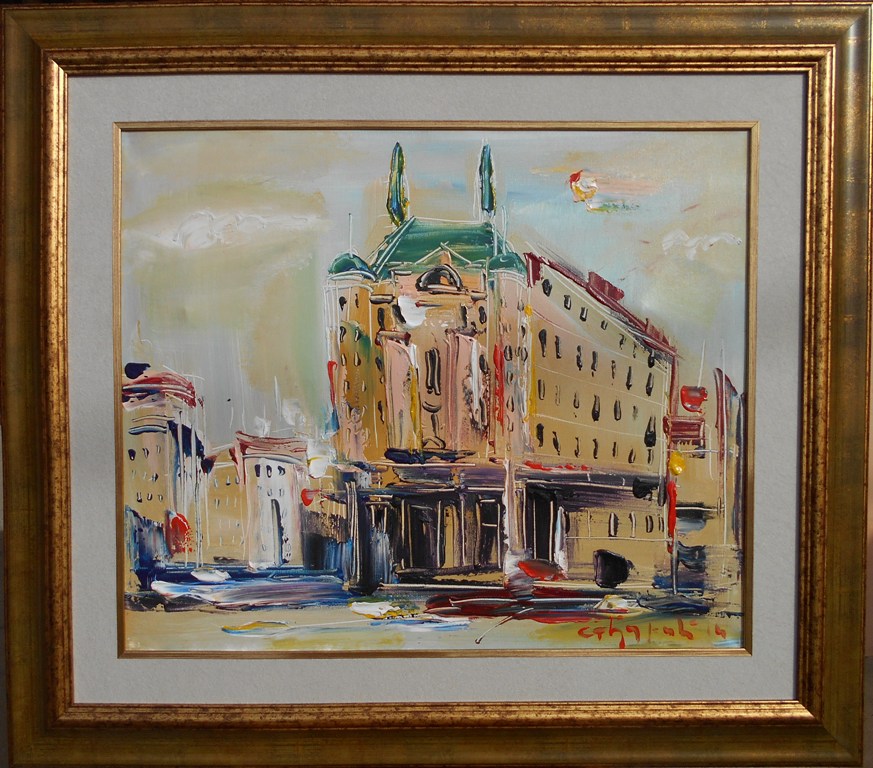 Hotel Moskva, Stojan Djuric, sa 74×84 cm, bez 50×60 cm, akril na platnu, luxuzno uramljena, sertifikat, 450 eura