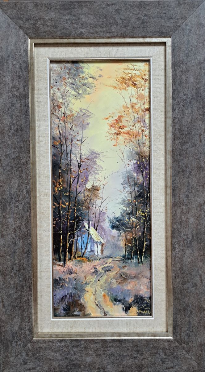 Šumski put, Milan Đurić, ulje na lesonitu, luks uramljena, sa 68×38 cm, bez 50×20 cm, sertifikat, 160 eura