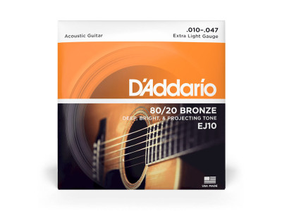 D'Addario 10-47 Extra Light Acoustic Guitar Strings EJ10