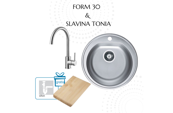 Lož Alveus sudopera Form 30 & Slavina Tonia + GRATIS Sifon i Daska Za Rezanje - Fi510mm