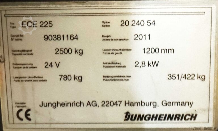 Horizontalni birači porudžbina
Jungheinrich ECE 225 - 2.400 MM GABELN - 2 EUROPALETTEN