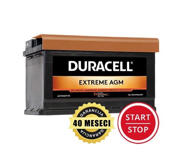 Akumulator Duracell 12V 80Ah 800A D+ AGM Extreme DE80